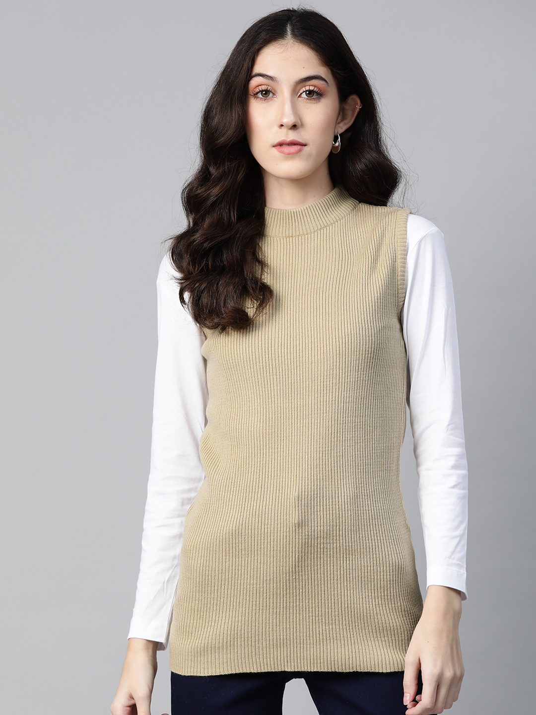 WOMEN BEIGE MOCK NECK TOP - Companion