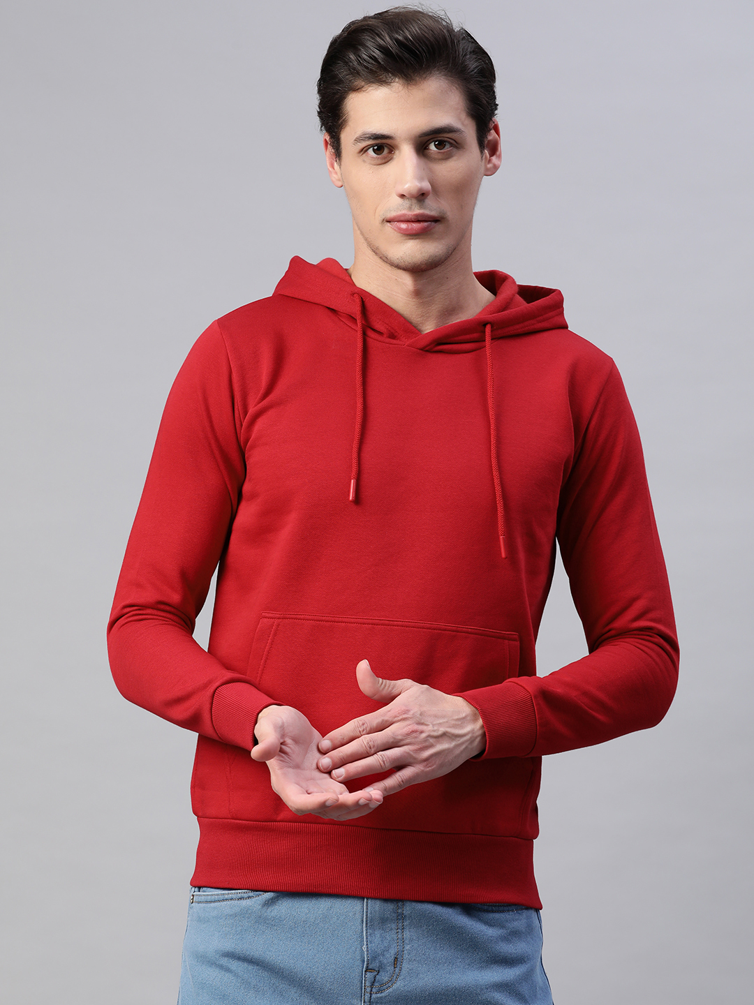 Men Red Solid Hooded Sweatshirt - Companion